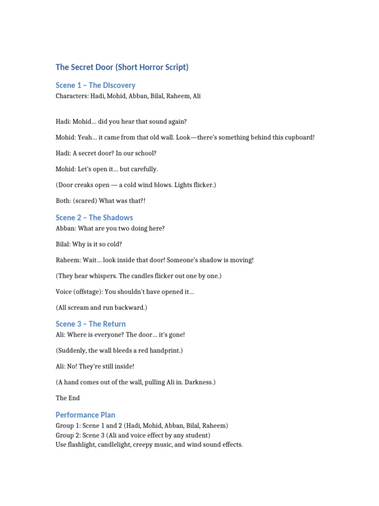 The Secret Door Short Horror Script | PDF