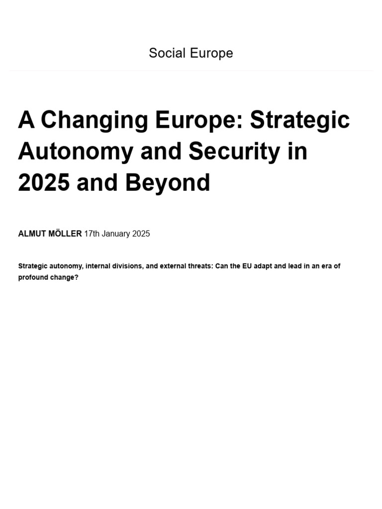 A Changing Europe - Strategic Autonomy and Security in 2025 and Beyond ...