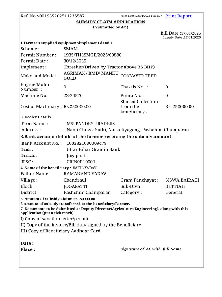 Subsidy Claim Report | PDF
