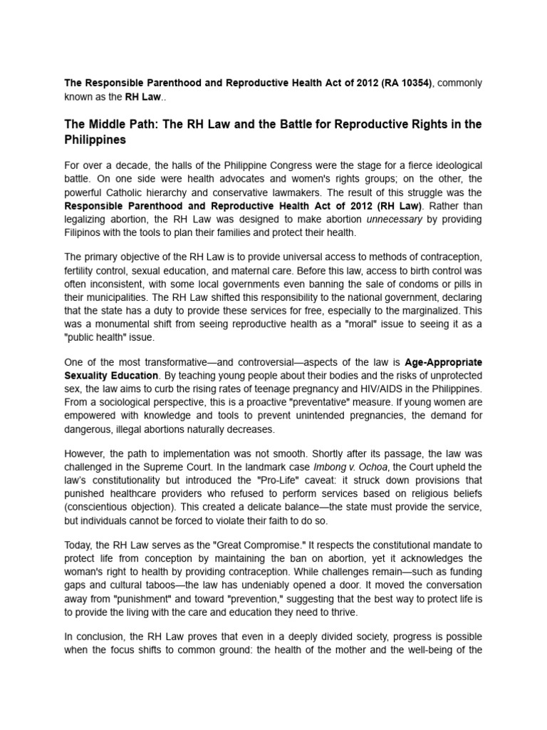 The Responsible Parenthood and Reproductive Health Act of 2012 (RA ...