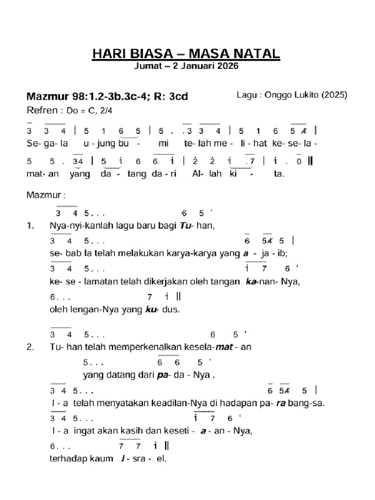 Mazmur Jumper Januari 2026 - Masa Natal Jumat 2 Januari 2026 | PDF