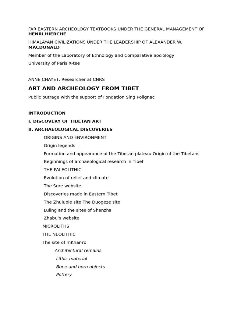 Art and Archeology From Tibet by Anne Chayet - Table of Contents | PDF