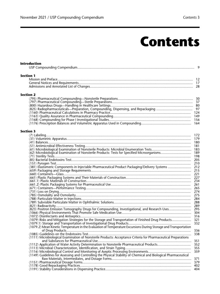 Toc 2021 Usp Compounding Compendium Nov 2021 | PDF | Sterilization ...