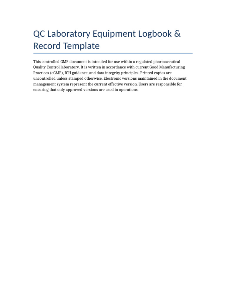 QC Equipment Logbook Dense | PDF