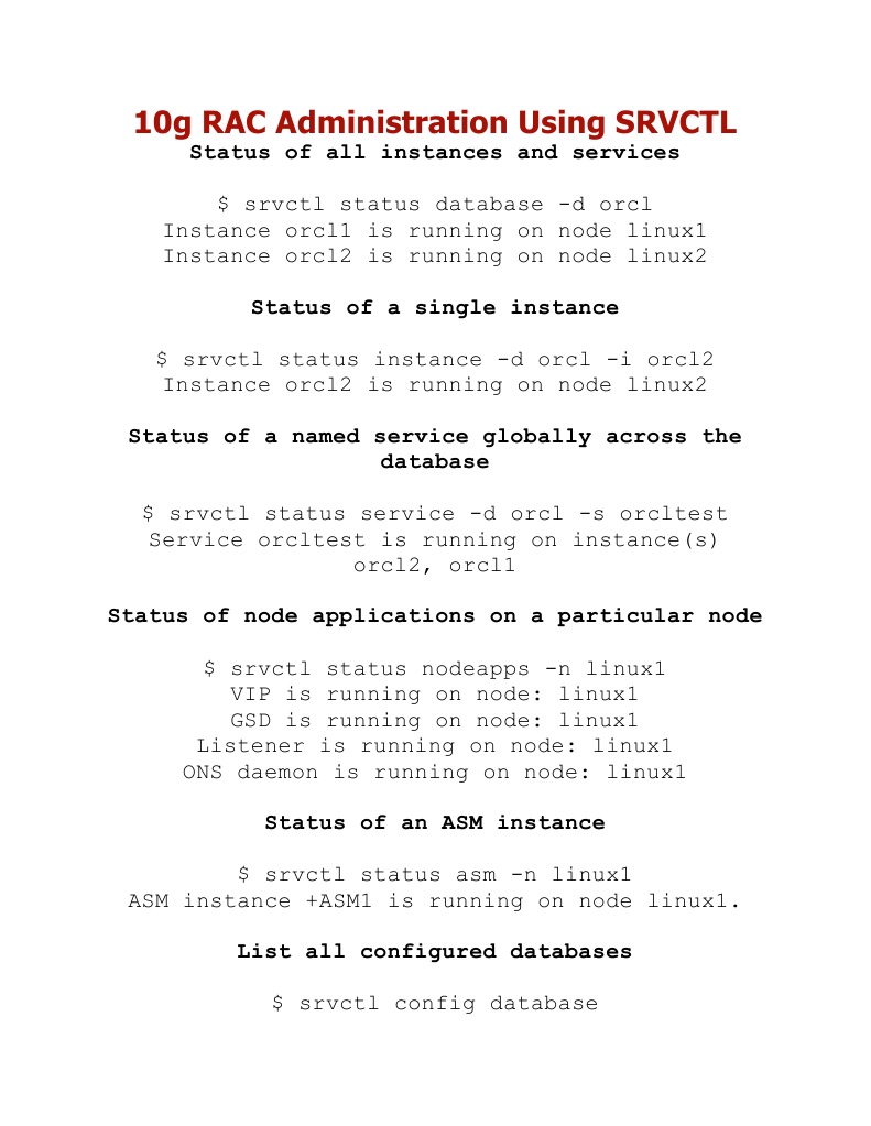 SRVCTL Service Management in 10g RAC | PDF