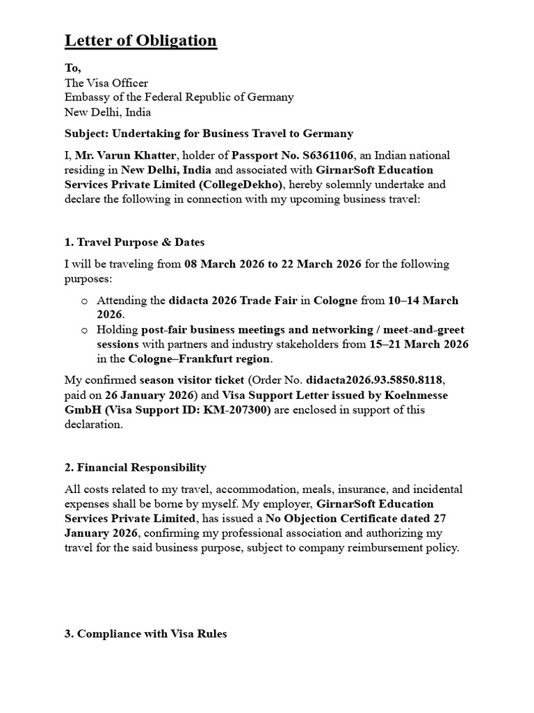 Letter of Obligation | PDF