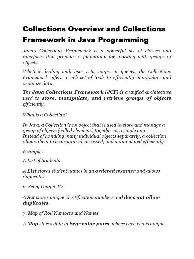 Collections Overview and Collections Framework in Java Programming | PDF