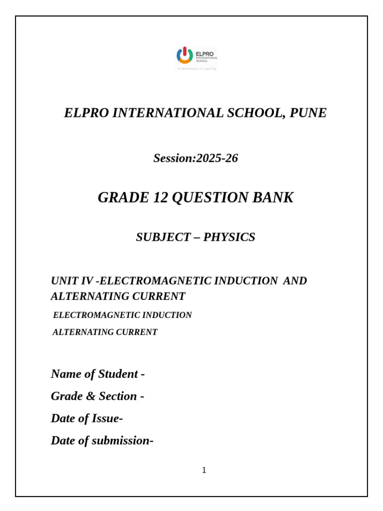 Qb Xii Physics Unit-IV Emi and Ac 2025-26 | PDF | Inductance | Inductor