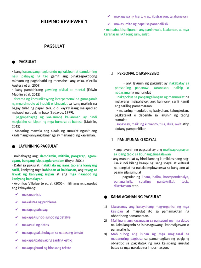 Filipino Reviewer | PDF