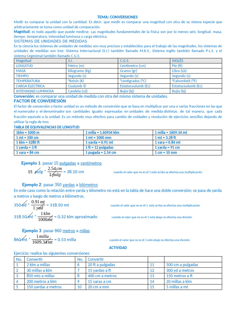 Conversiones de Longitud 2023 | PDF | Sistema Internacional de Unidades ...