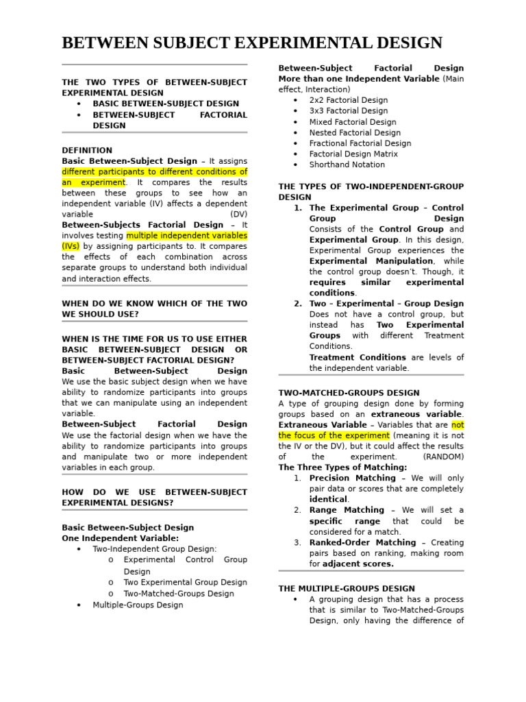 Chapter 8 - Between Subject Experimental Design | PDF | Experiment ...