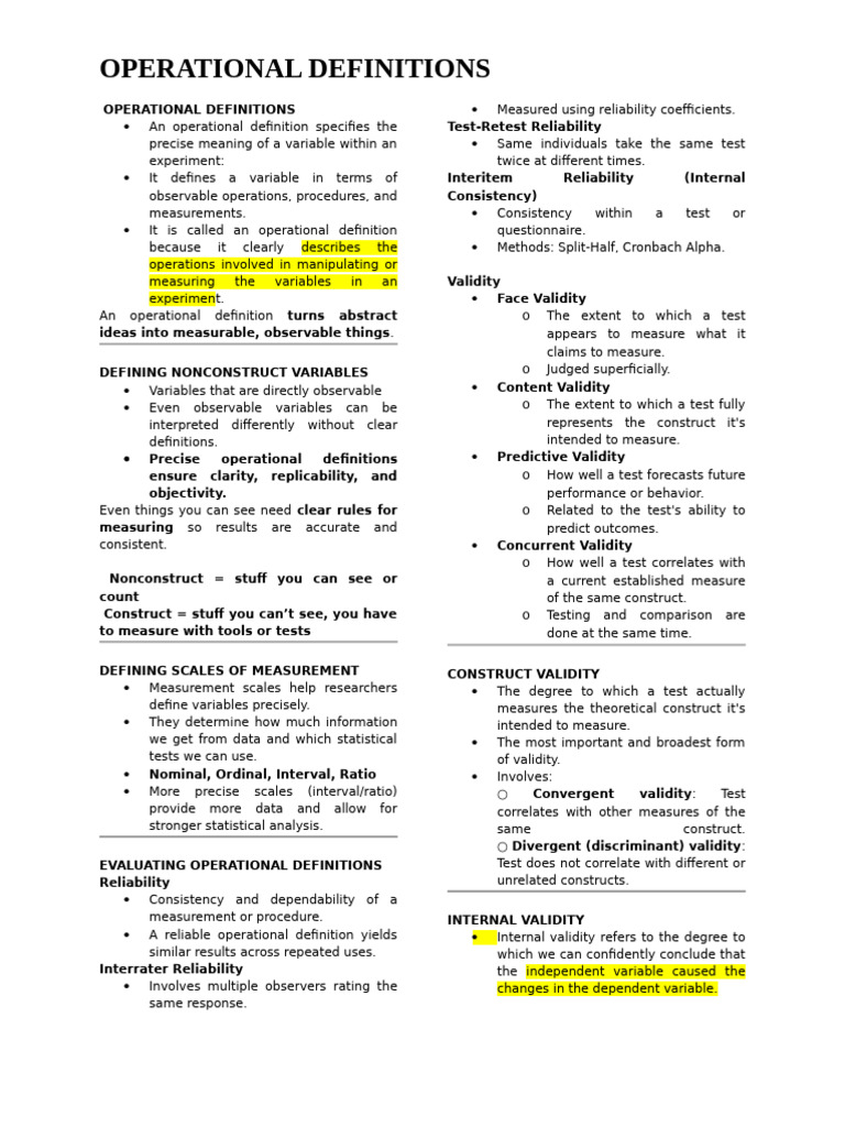 Chapter 9 - Operational Definitions | PDF | Validity (Statistics) | Experiment