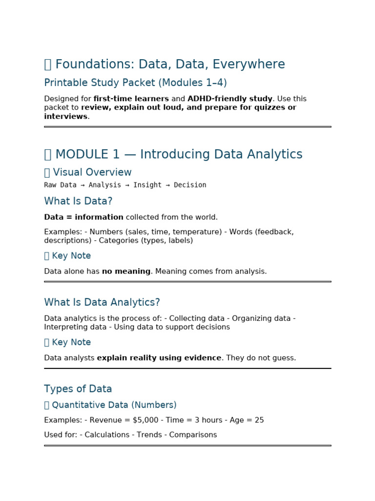 Foundations - Data, Data, Everywhere - Printable Study Packet | PDF ...