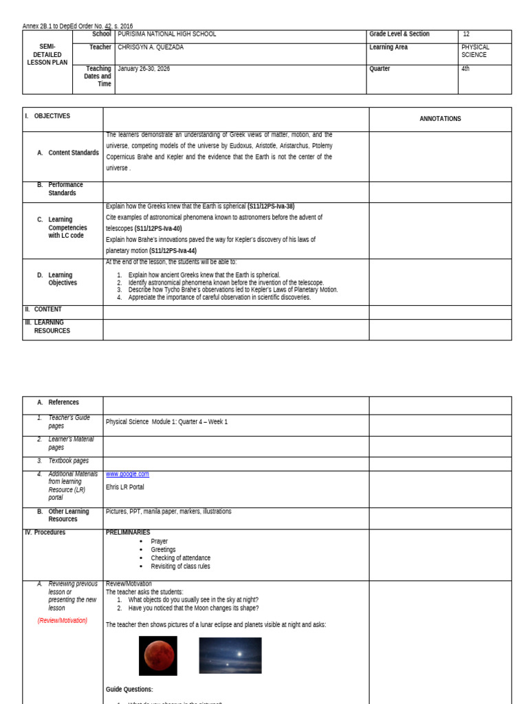 DRRR Lesson Plan 4as Final | PDF | Moon | Eclipse