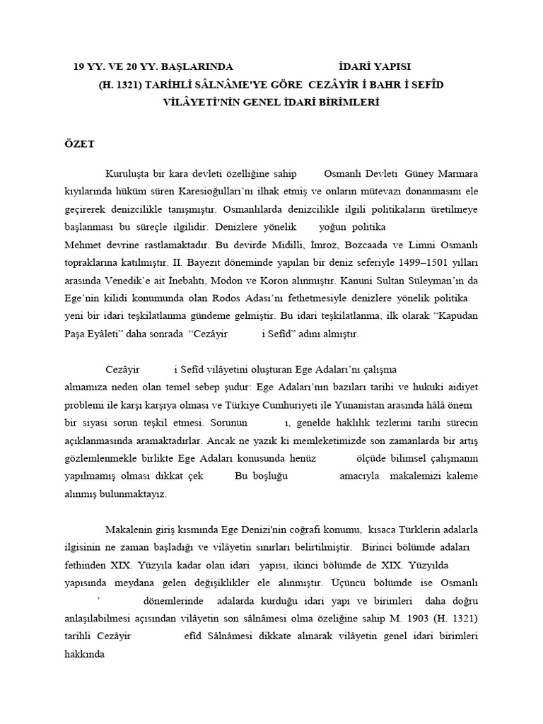Cezâyi̇r-İ Bahr-İ Sefîd Vi̇lâyeti̇'ni̇n Genel İdari̇ Bi̇ri̇mleri̇ | PDF