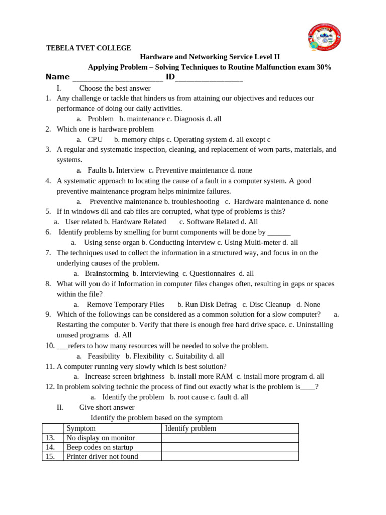 Applying Problem - Solving Techniques To Routine Malfunction | PDF ...