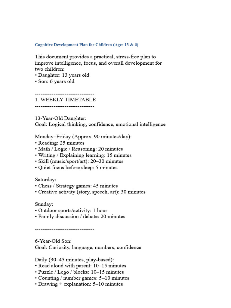 Child Intelligence Development Plan | PDF | Cognition | Psychological ...