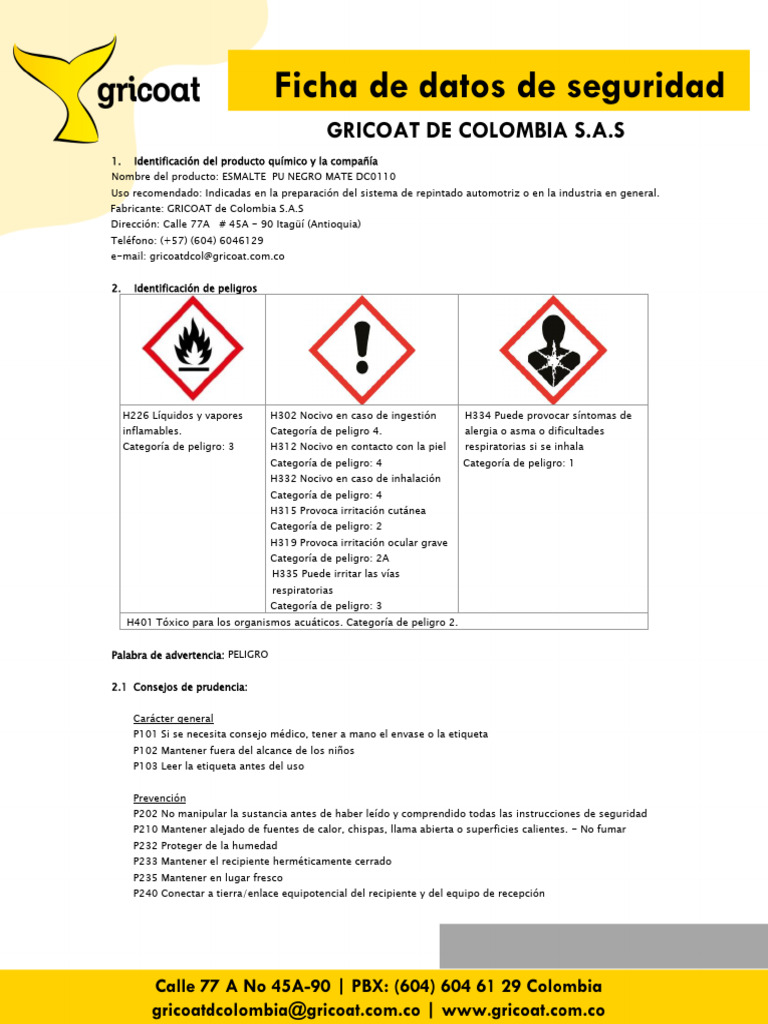 FDS-ESMALTE-PU-NEGRO-MATE-DC0110-1 | PDF | Agua | Combustión