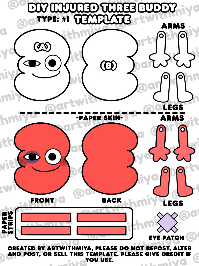 DIY Injured Three Buddy Template (Type 1) (Black & White + Color) | PDF