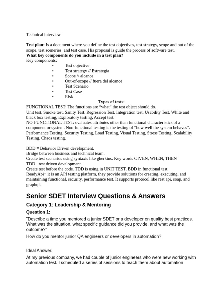 Interview Quality Assurance 2 | PDF | Unit Testing | It Service Management
