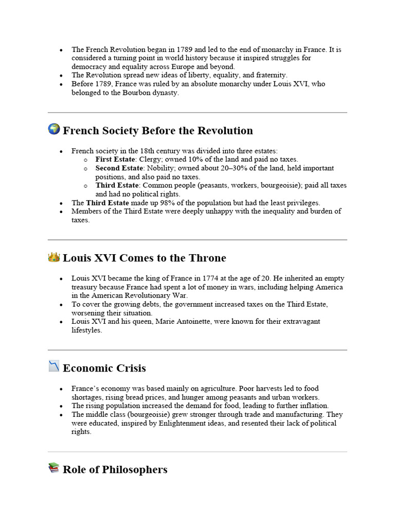 French Revolution - Notes | PDF | Reign Of Terror | French Revolution