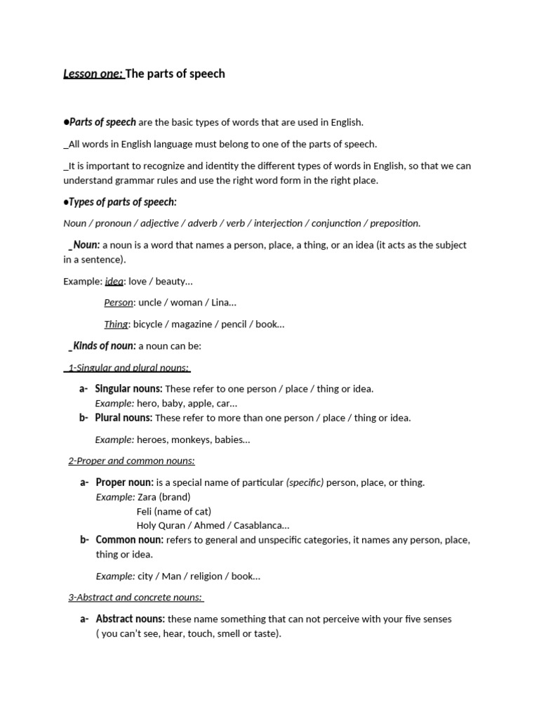 Document Lesson One Parts of Speech | PDF | Part Of Speech | Noun