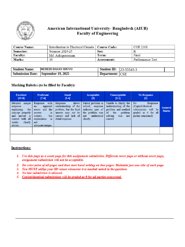 Final Performacne Test Cover Page IEC (B) Summer 2024-25 | PDF