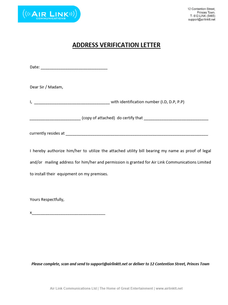 Address Verification Letter | PDF