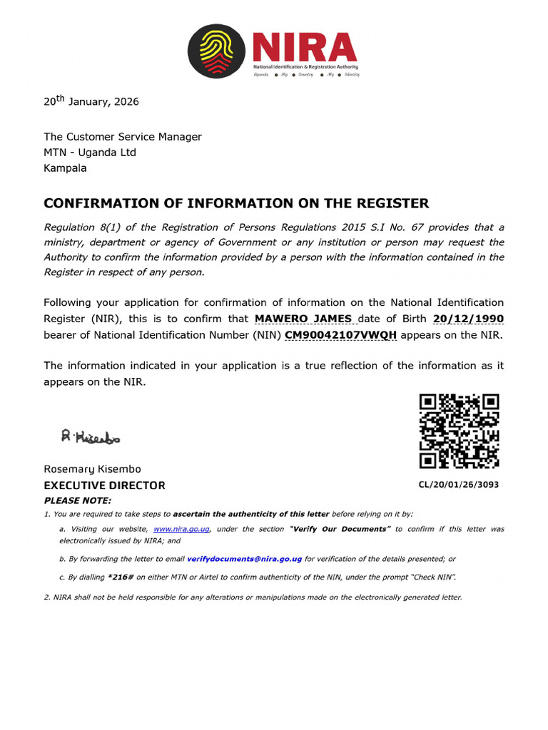 Confirmation of Information | PDF