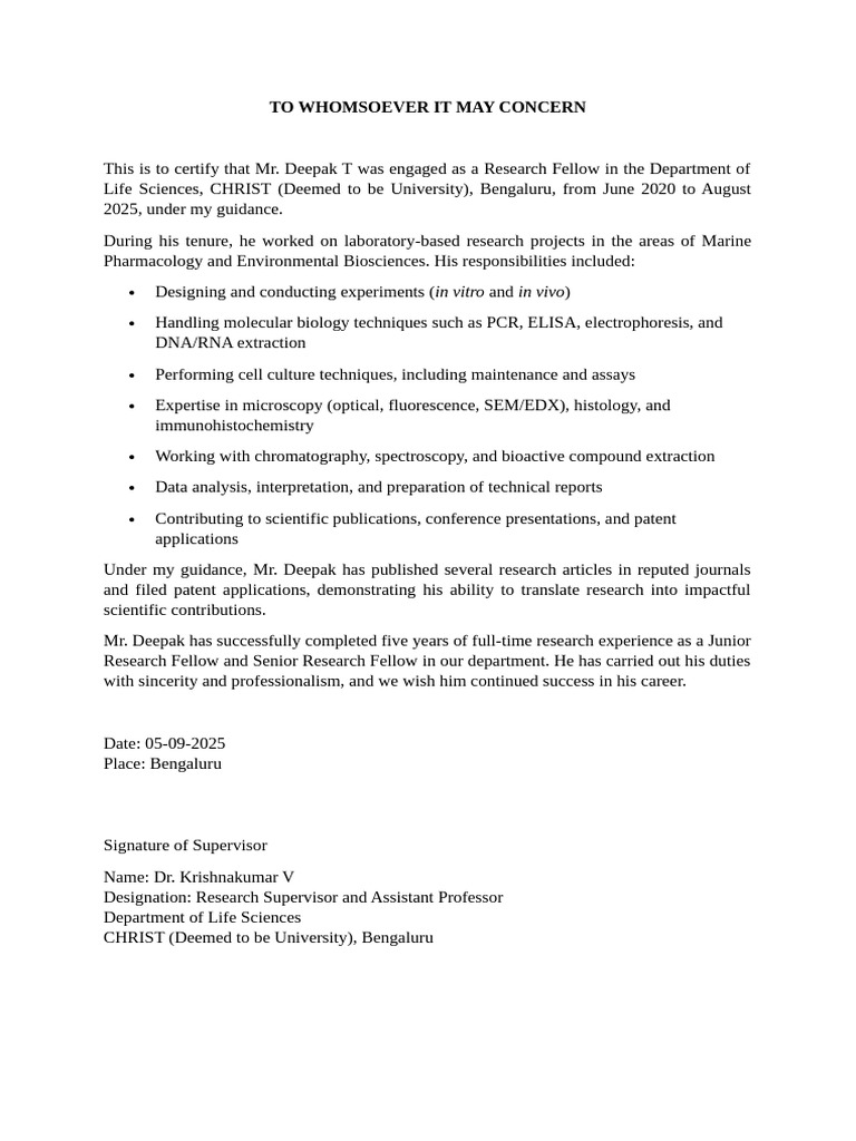 Research Experience Letter | PDF