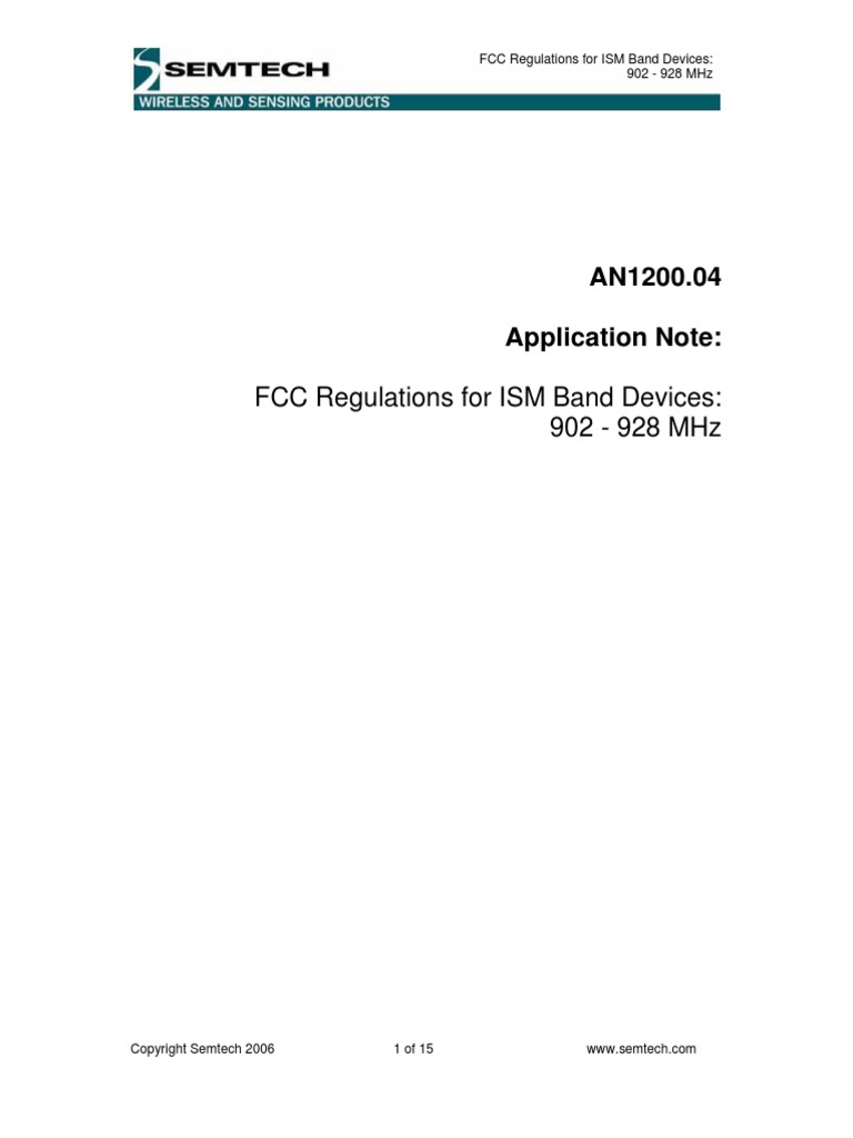 FCC Part15 Regulations Semtech | PDF | Bandwidth (Signal Processing ...