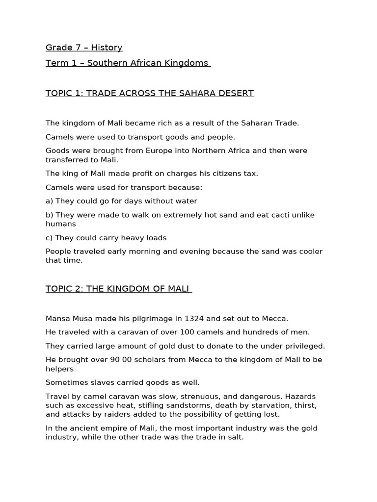 Grade 7 History Term 1 | PDF