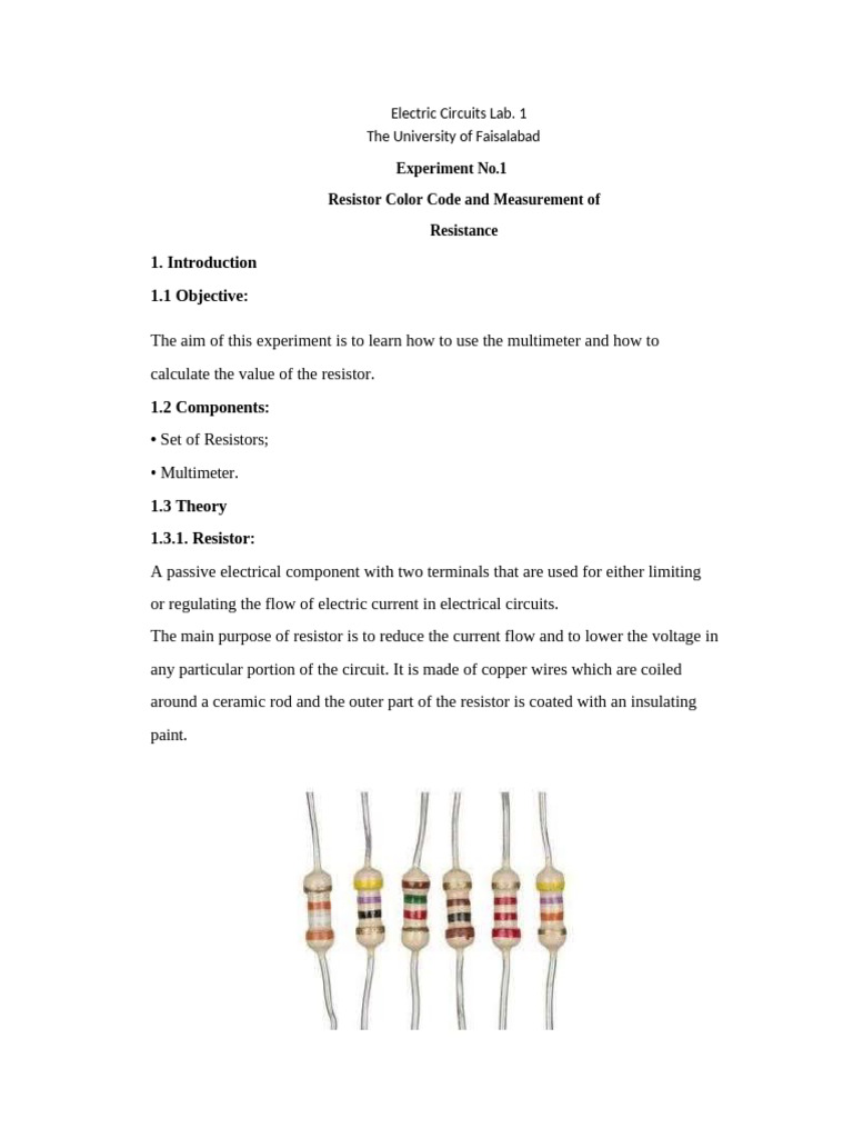 Experiment 1 Resistors (1) | PDF | Resistor | Voltage