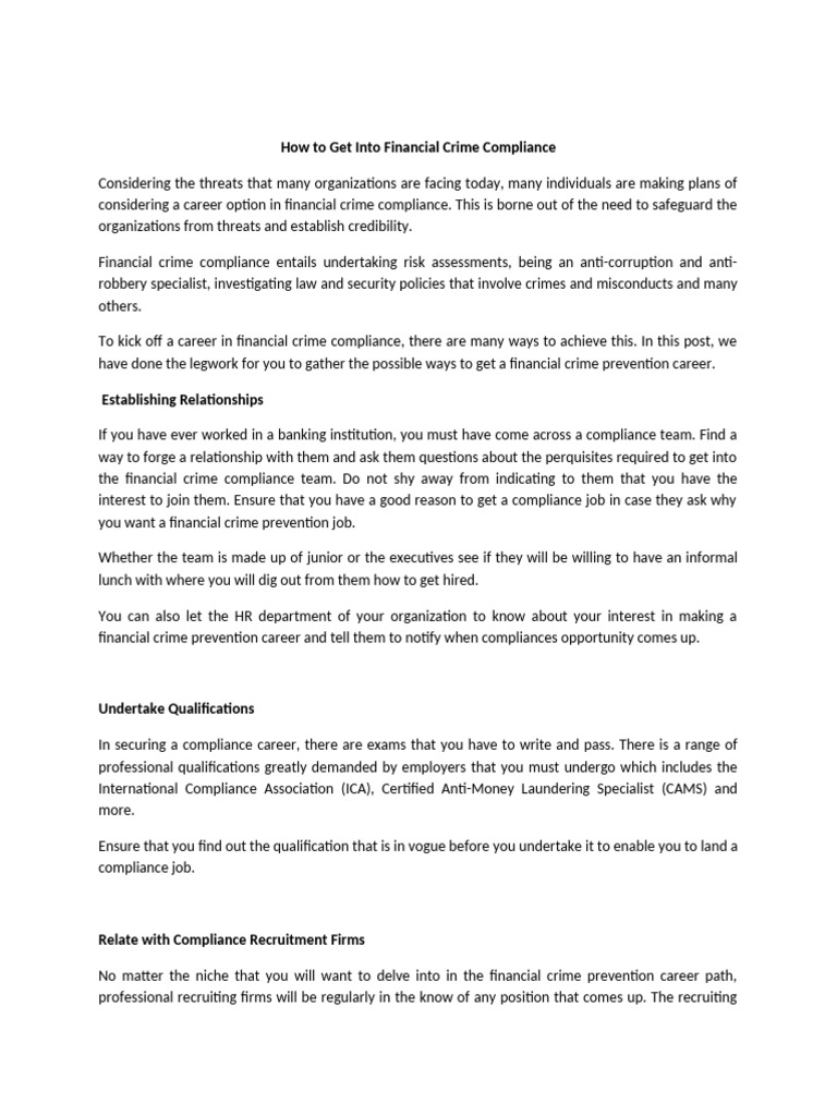 How To Get Into Financial Crime Compliance | PDF | Regulatory ...