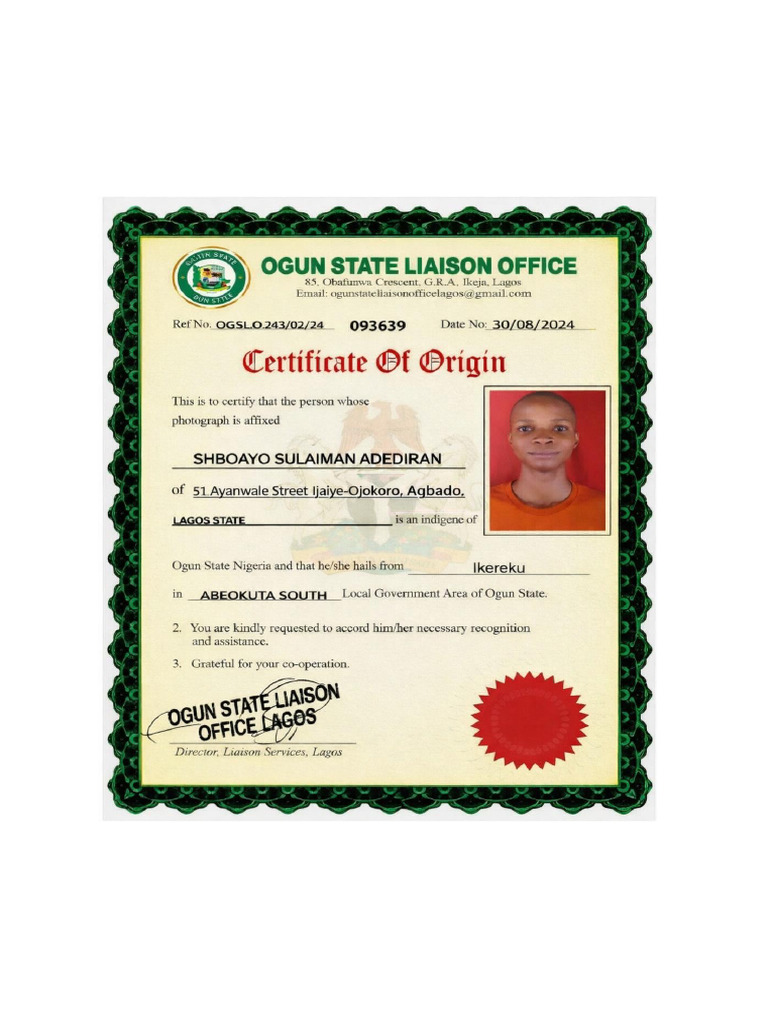 My Certificate of Origin | PDF