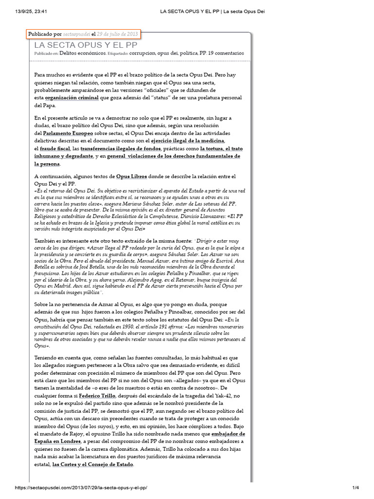 3º La Secta Opus y El Pp _ La Secta Opus Dei | PDF | Secta