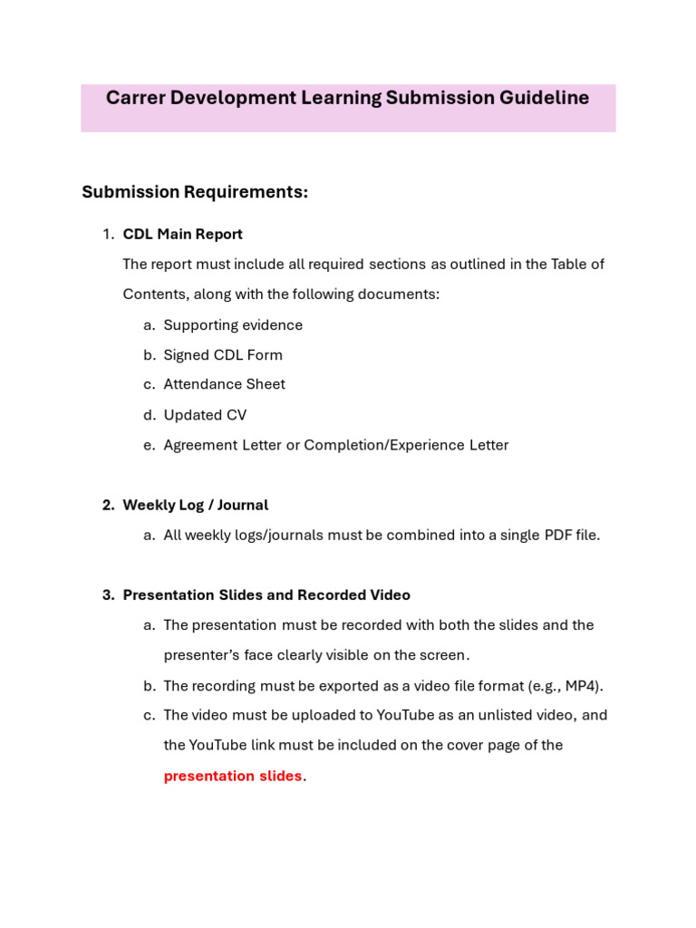Carrer Development Learning Submission Guideline | PDF