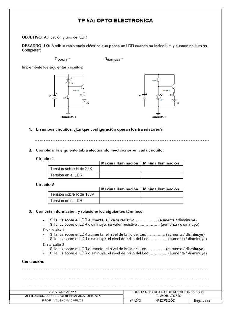 TP 5 Opto Electronica | PDF | Electrónica | Diodo emisor de luz
