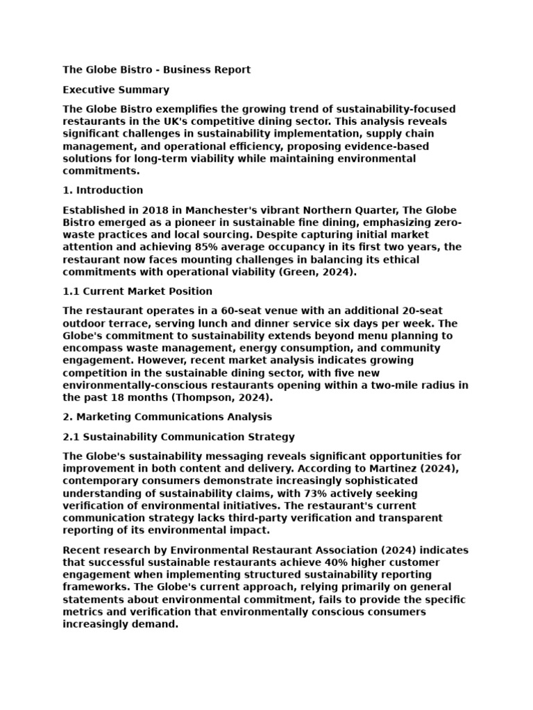 Business Report - Example - The Globe Bistro | PDF | Sustainability ...