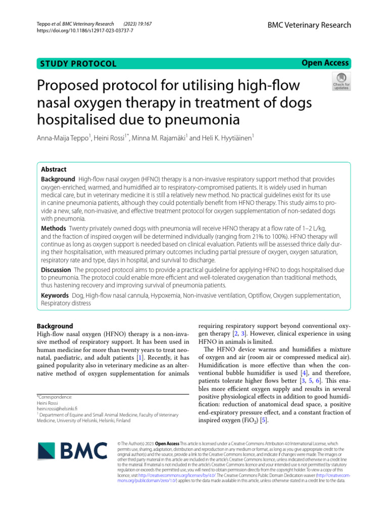 Proposed Protocol for Utilising High Flow Nasal Oxygen Therapy in ...