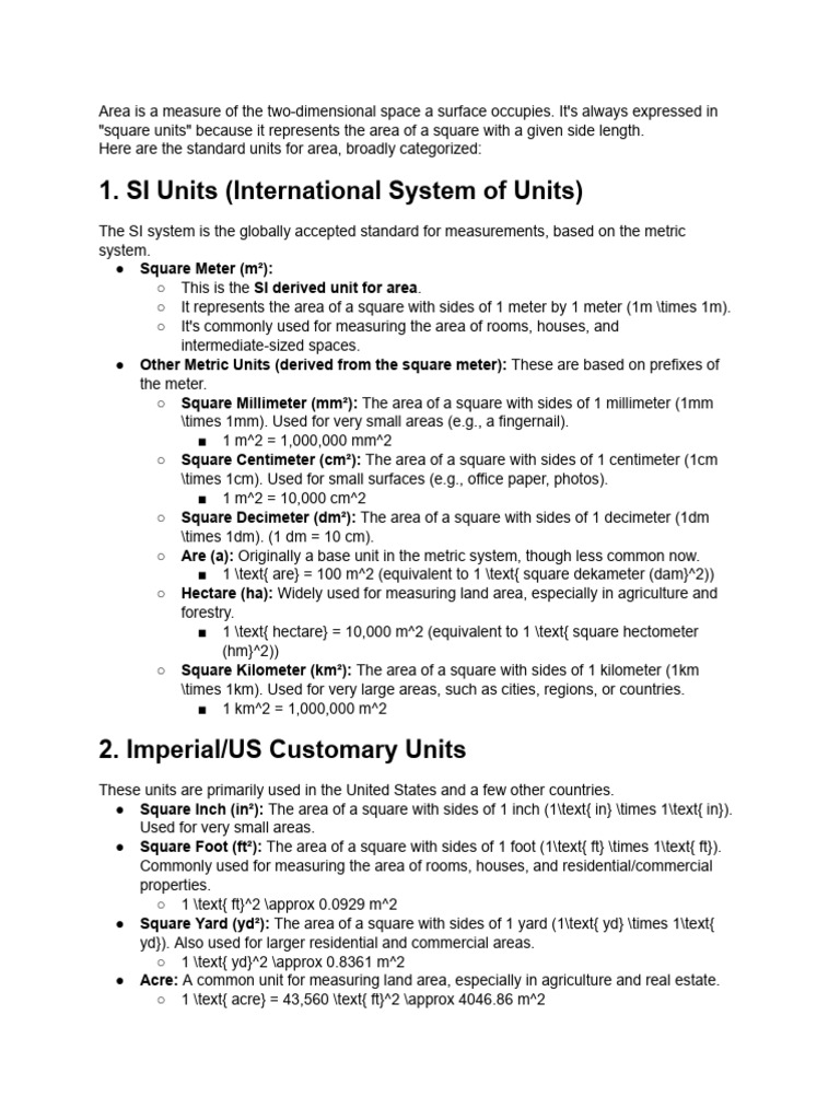 Explain All The Standard Units For Area. | PDF | Area | International ...