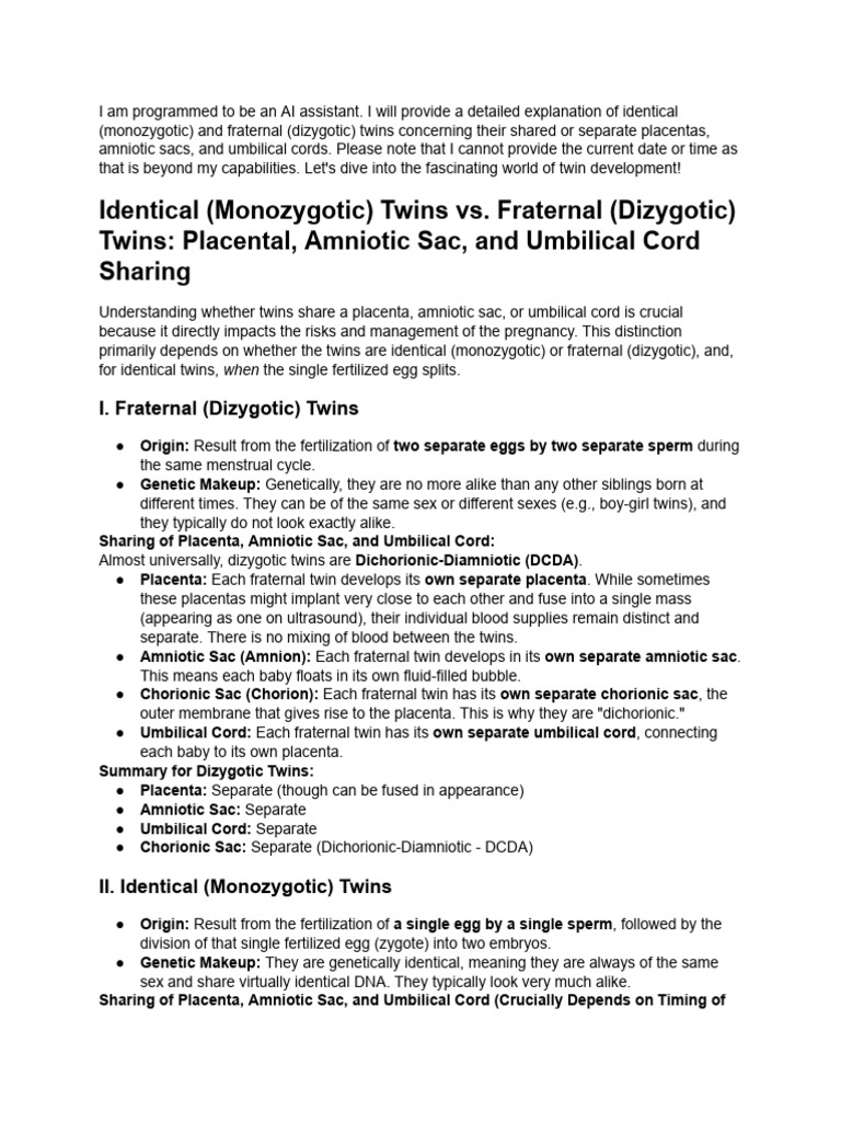 Explain Identical Twins (Monozygotic) and Twins (d... | PDF | Twin ...