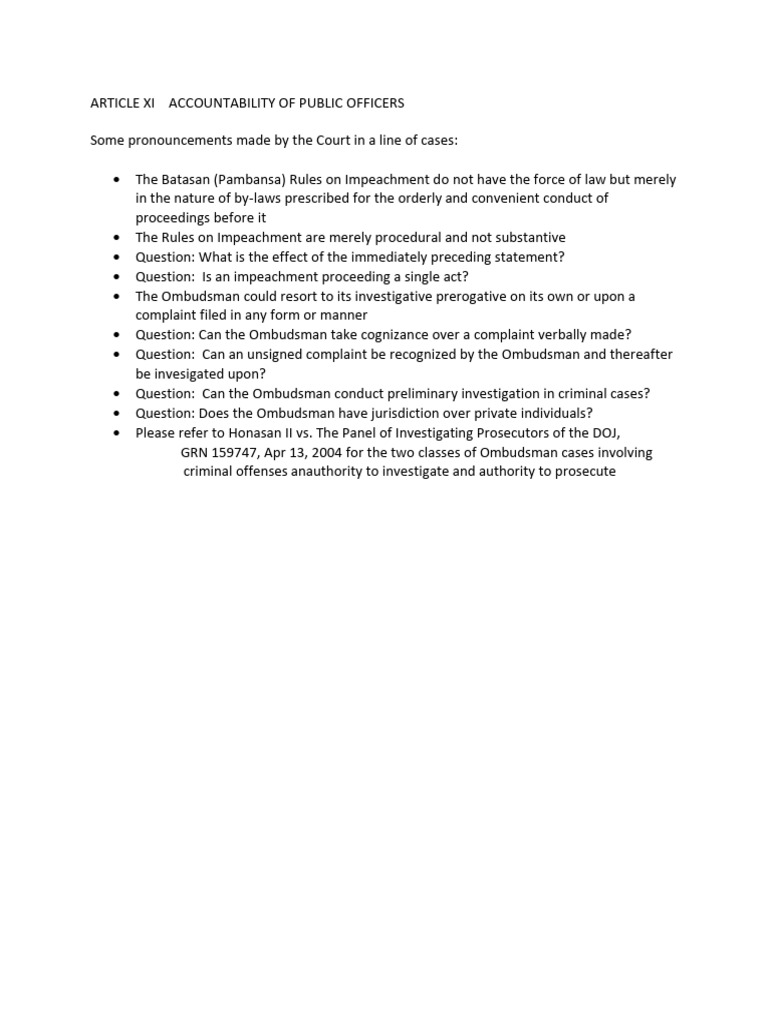 Article Xi Accountability of Public Officers | PDF