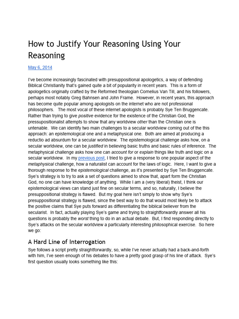 How To Justify Your Reasoning Using Your Reasoning | PDF | Rationality ...