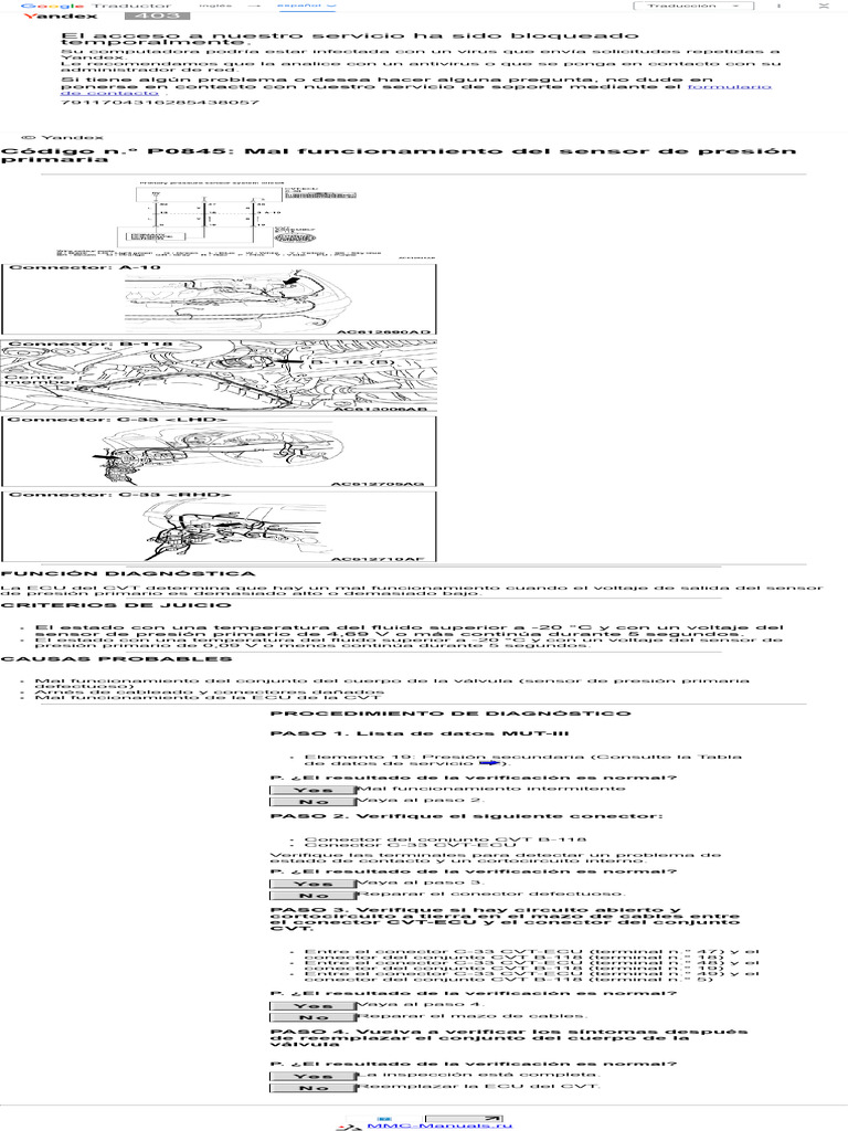 Código N.° P0845 Mal Funcionamiento Del Sensor de Presión Primaria ...