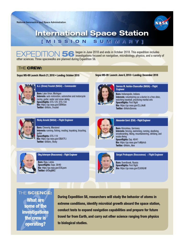 ISS Expedition 056 Summary | PDF | Outer Space | Nasa