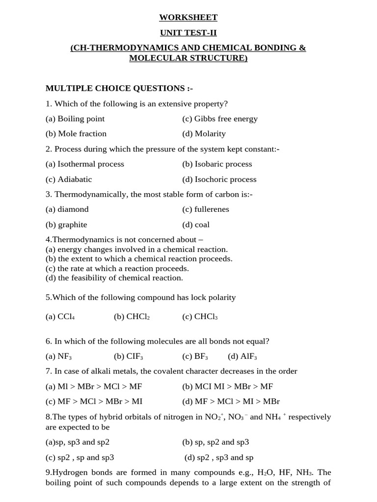 1761664409364 Worksheet Thermodynamics and Chemical Bonding (1) | PDF ...