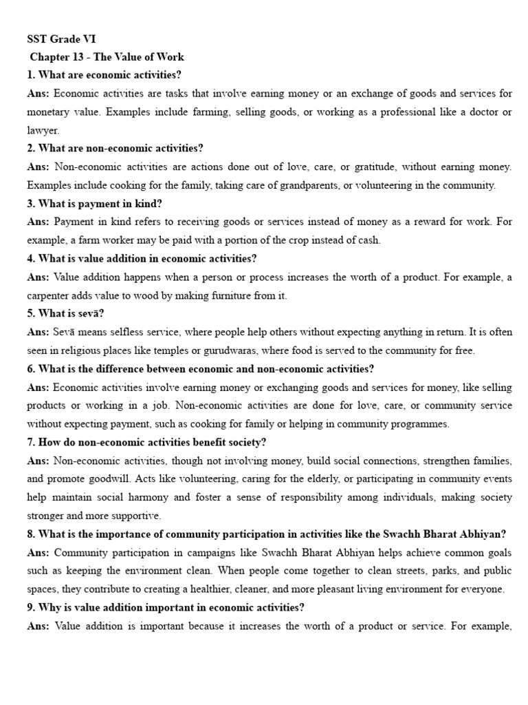 SST Grade VI the Value of Work and Locating Places on Earth (1) | PDF ...