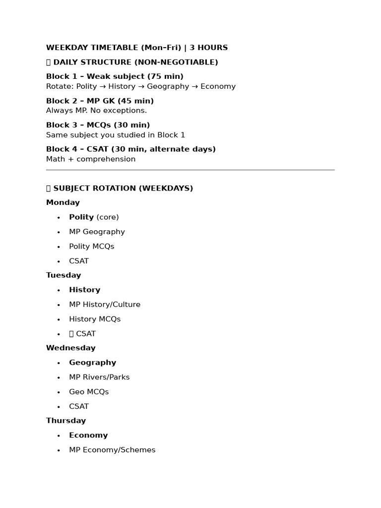 Weekday Timetable | PDF | Workweek And Weekend