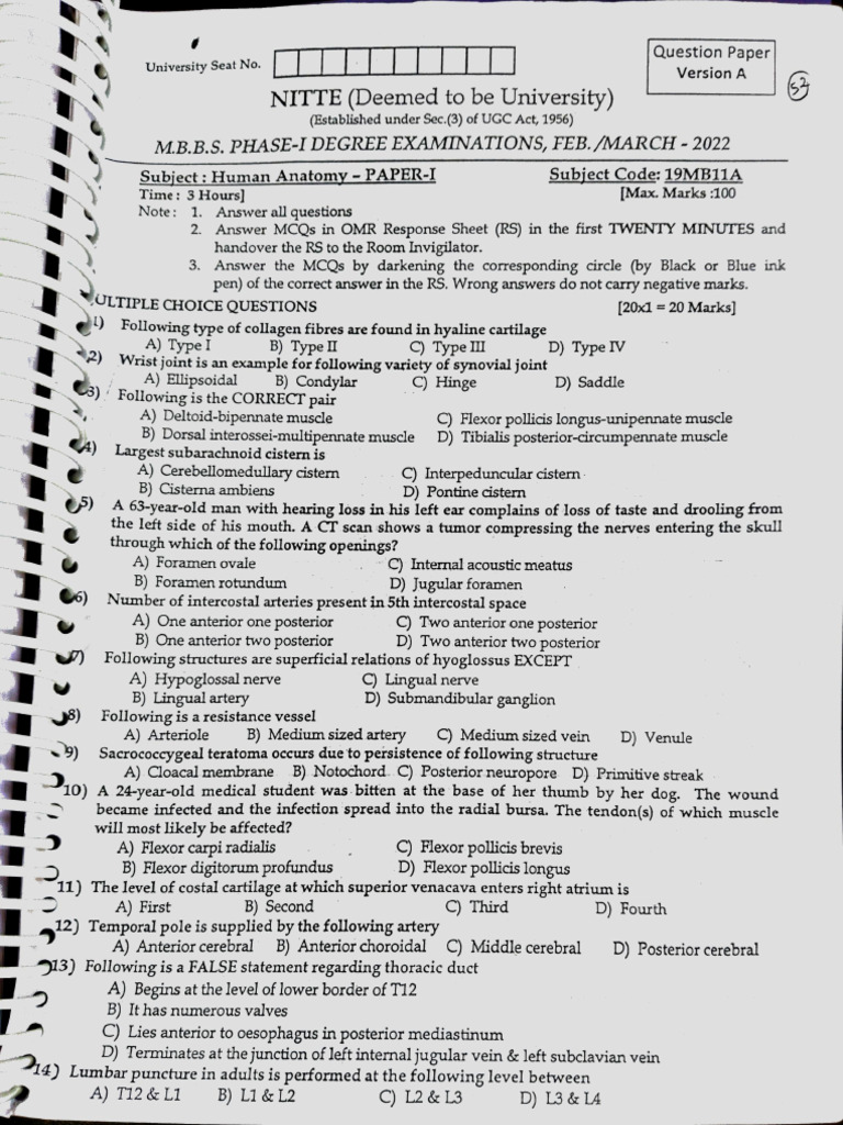 Anatomy Practice Year Papers II | PDF